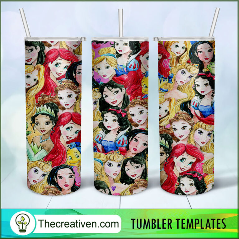 All Princess Disney Full Tumbler Wrap, Walt Disney 20oz Skinny Straight ...
