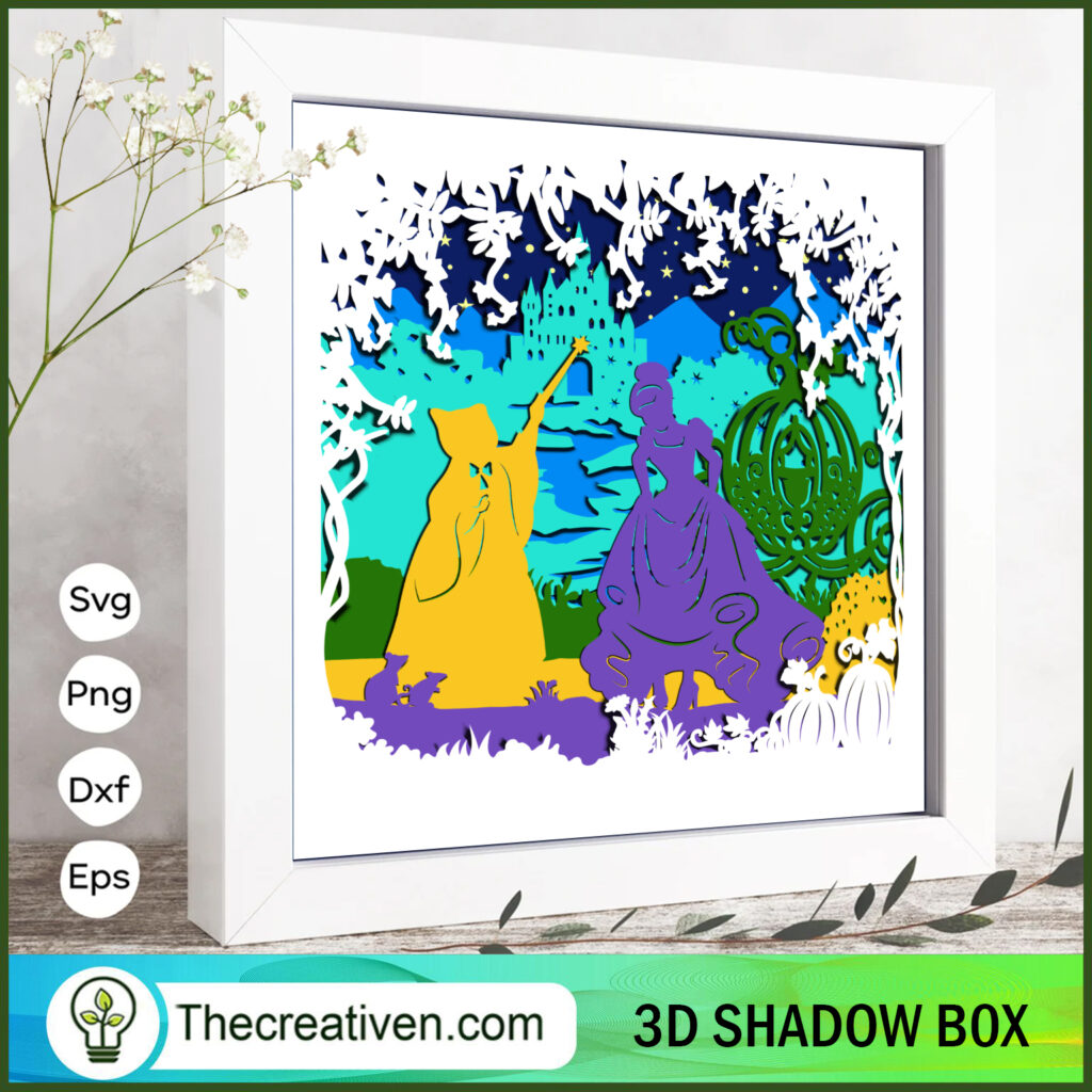Cinderella 3D Papercut Lightbox SVG, Disney Princess Shadow Box, Paper ...