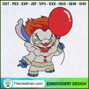 Pennywise Stitch Funny Face Ballon Embroidery Designs, Halloween ...